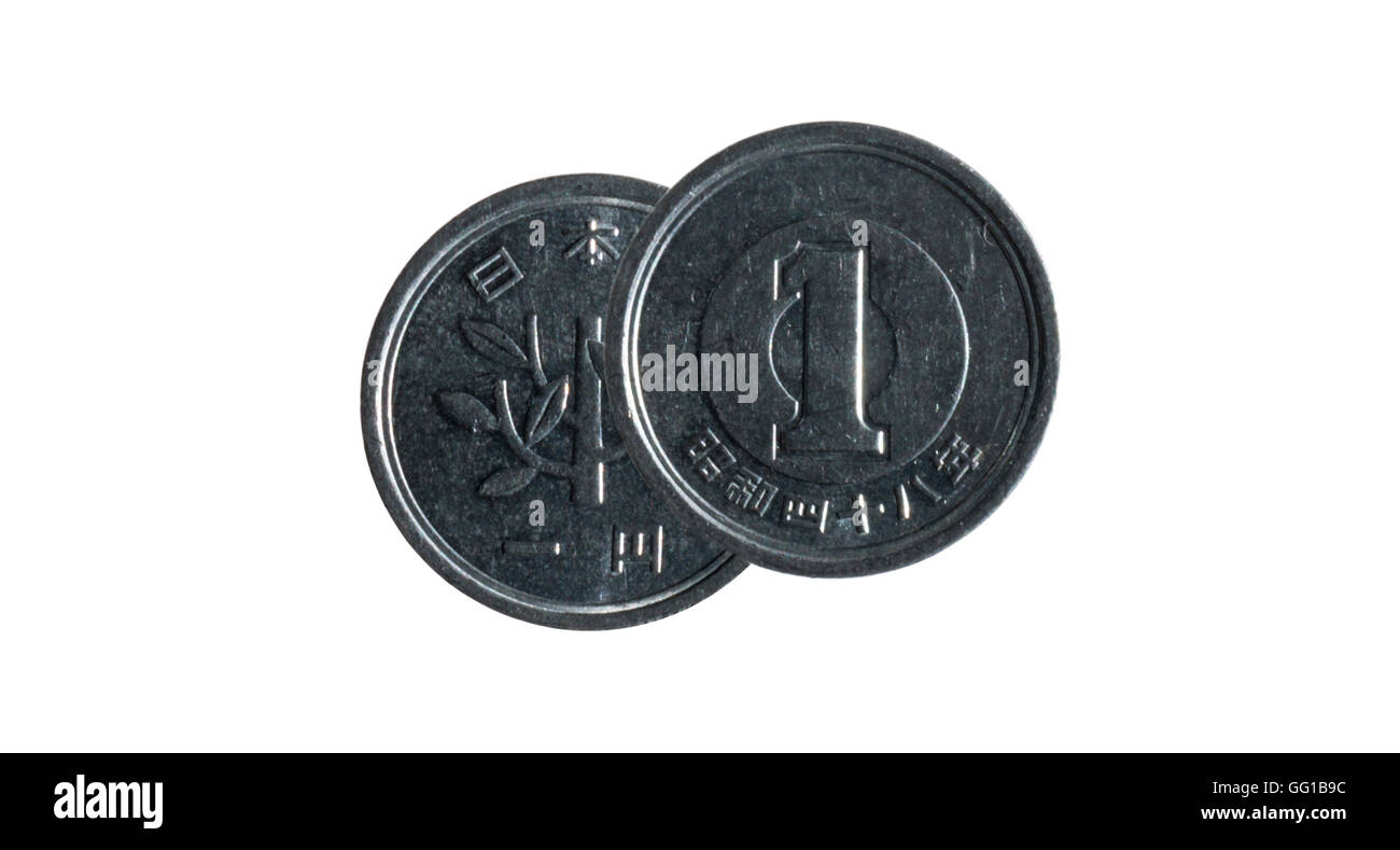 face and back of one yen coin on a white background Stock Photo - Alamy