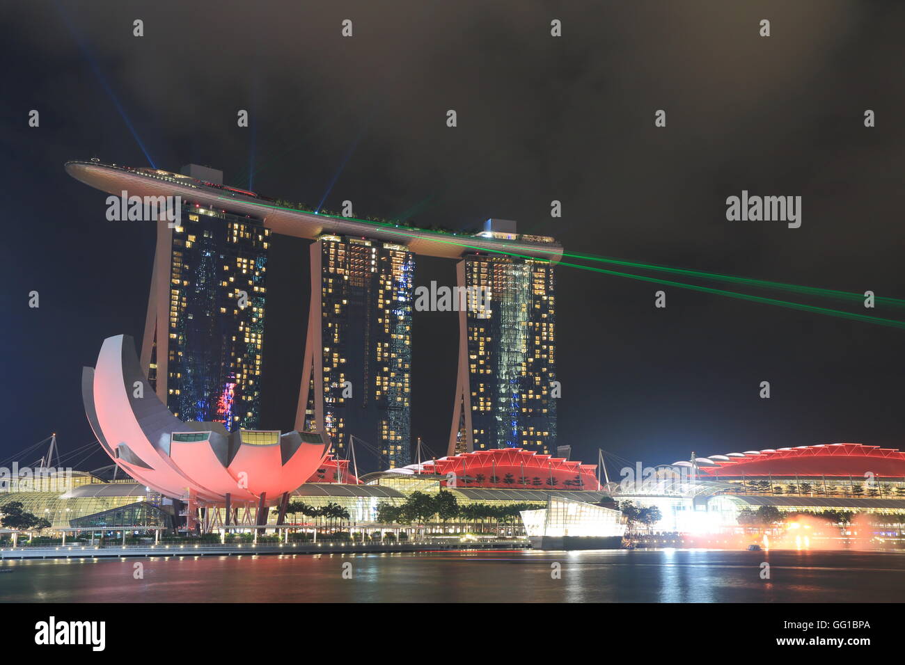 Marina Bay Sands and ArtScience Museum light show in Singapore Stock ...