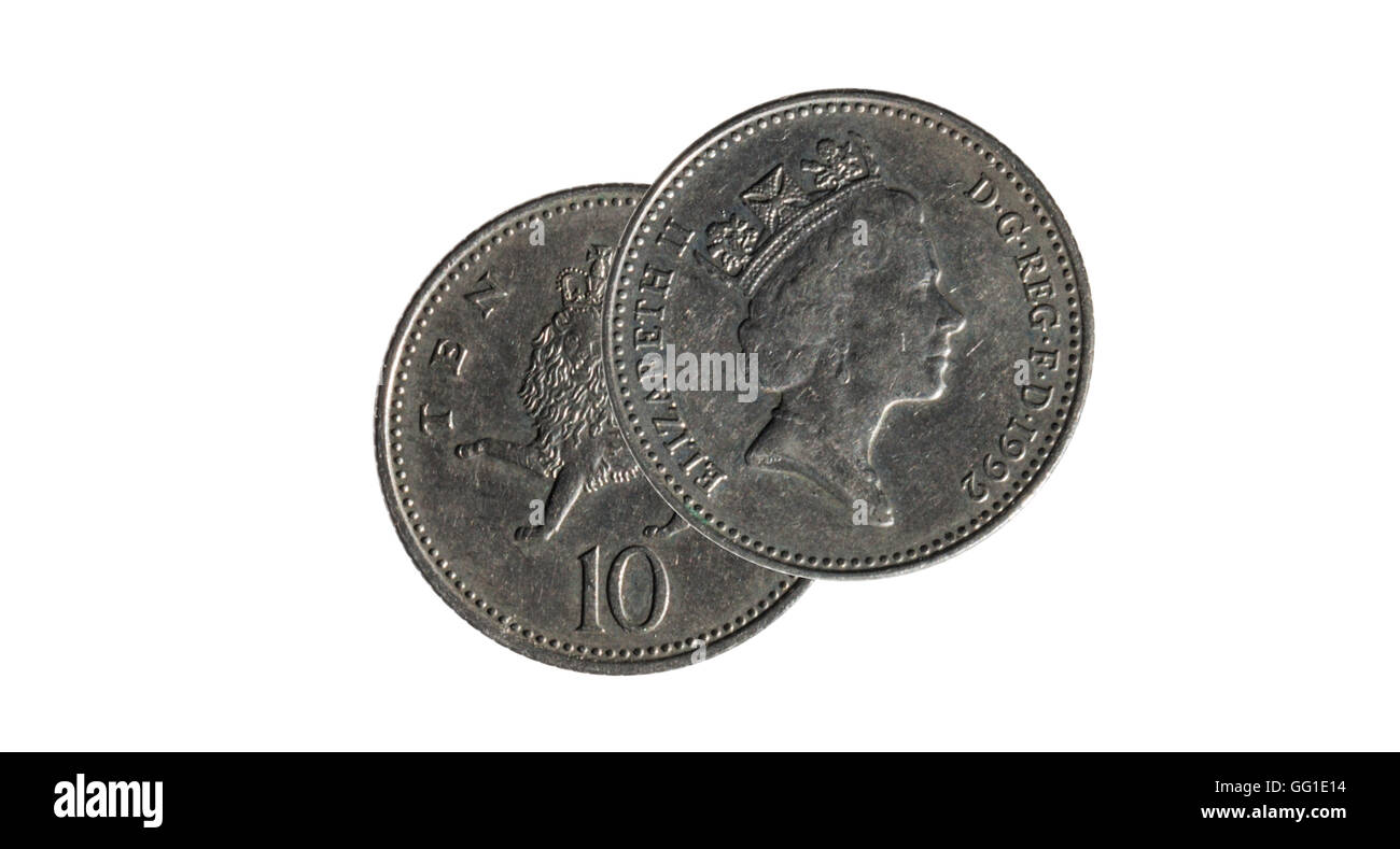 face and back of a coin of ten pence coin on white background Stock ...