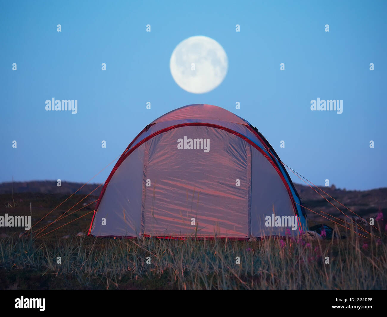 Tent and moon Stock Photo - Alamy