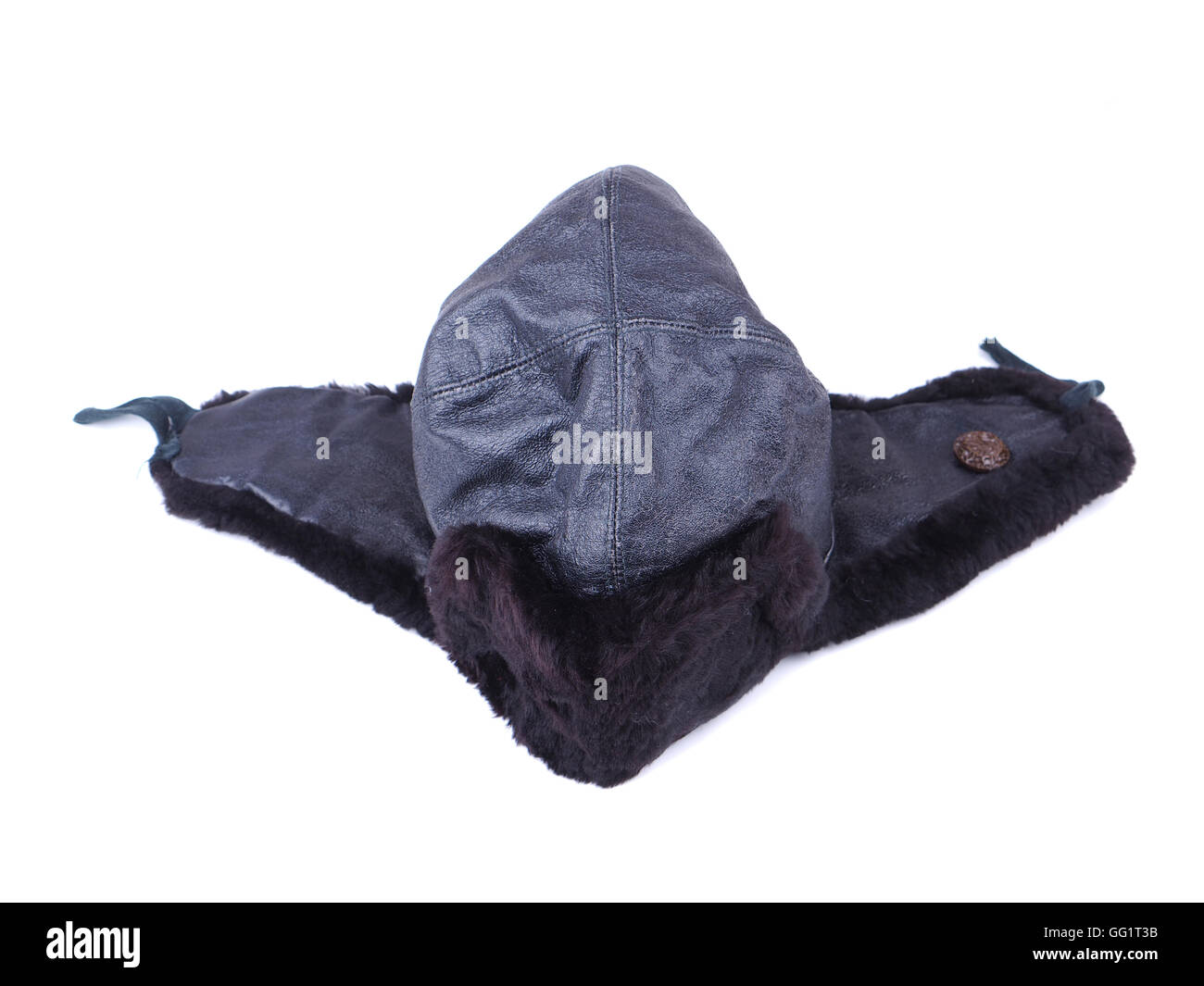 fur hat ear flaps on the white background Stock Photo - Alamy