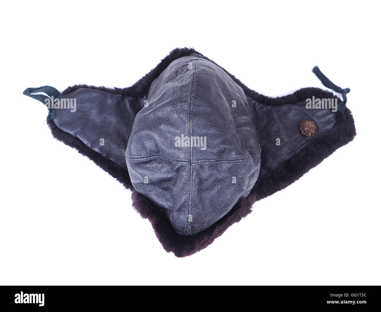 fur hat ear flaps on the white background Stock Photo - Alamy