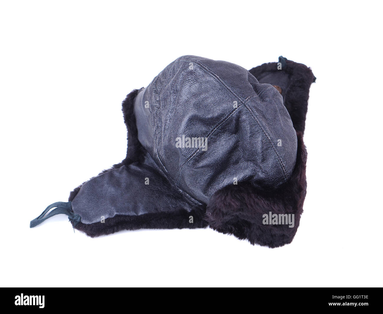 fur hat ear flaps on the white background Stock Photo - Alamy