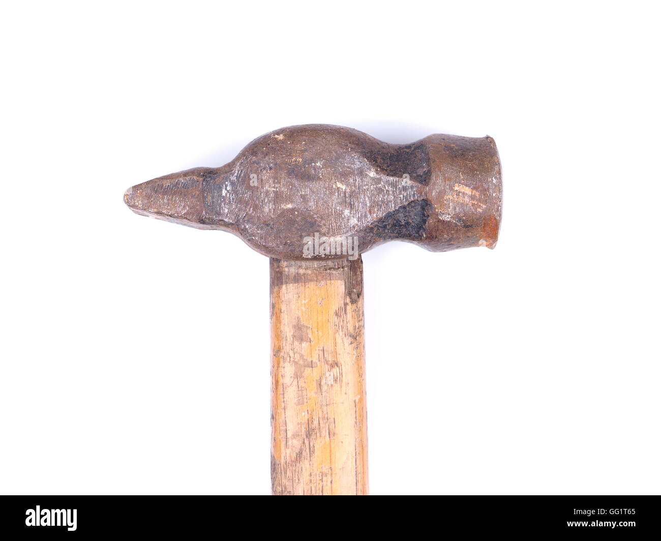 old rusty hammer on a white background Stock Photo - Alamy