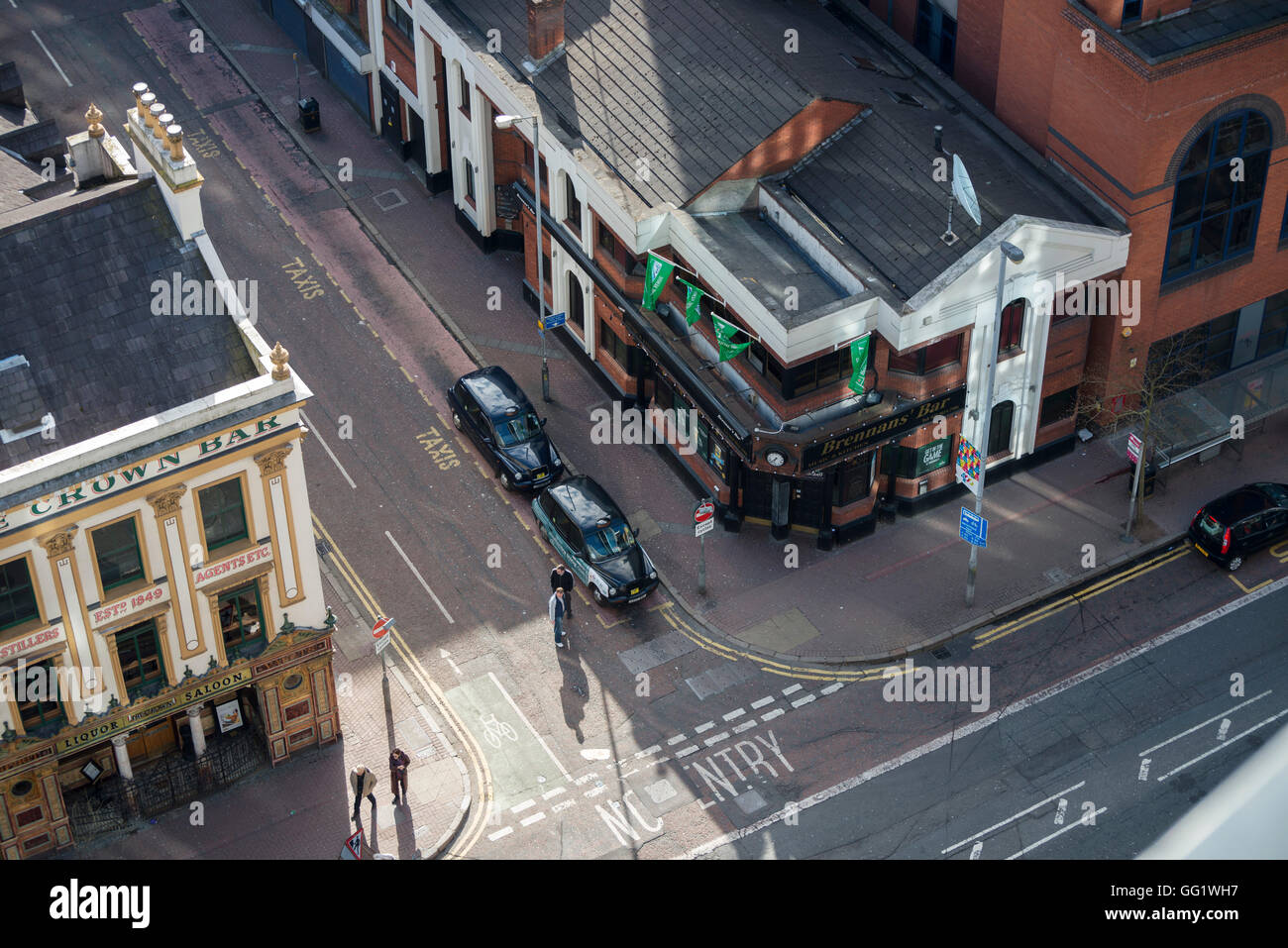 Aerial view of the city with 2 black cars, Belfast Stock Photo - Alamy