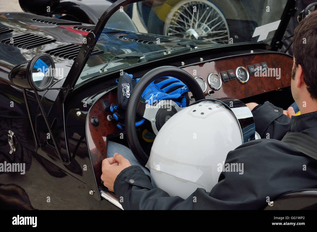 Interior of the vintage racing car. The inner space of the old ...