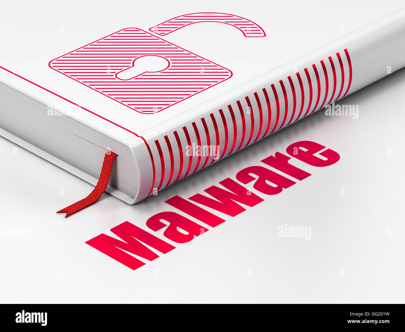 Safety concept: book Opened Padlock, Malware on white background Stock Photo - Alamy