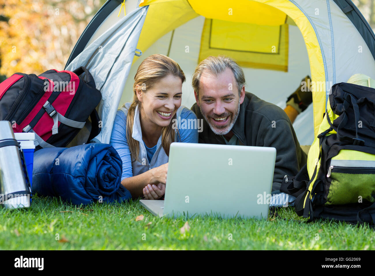 Man Using Laptop Computer Camping High Resolution Stock Photography and ...