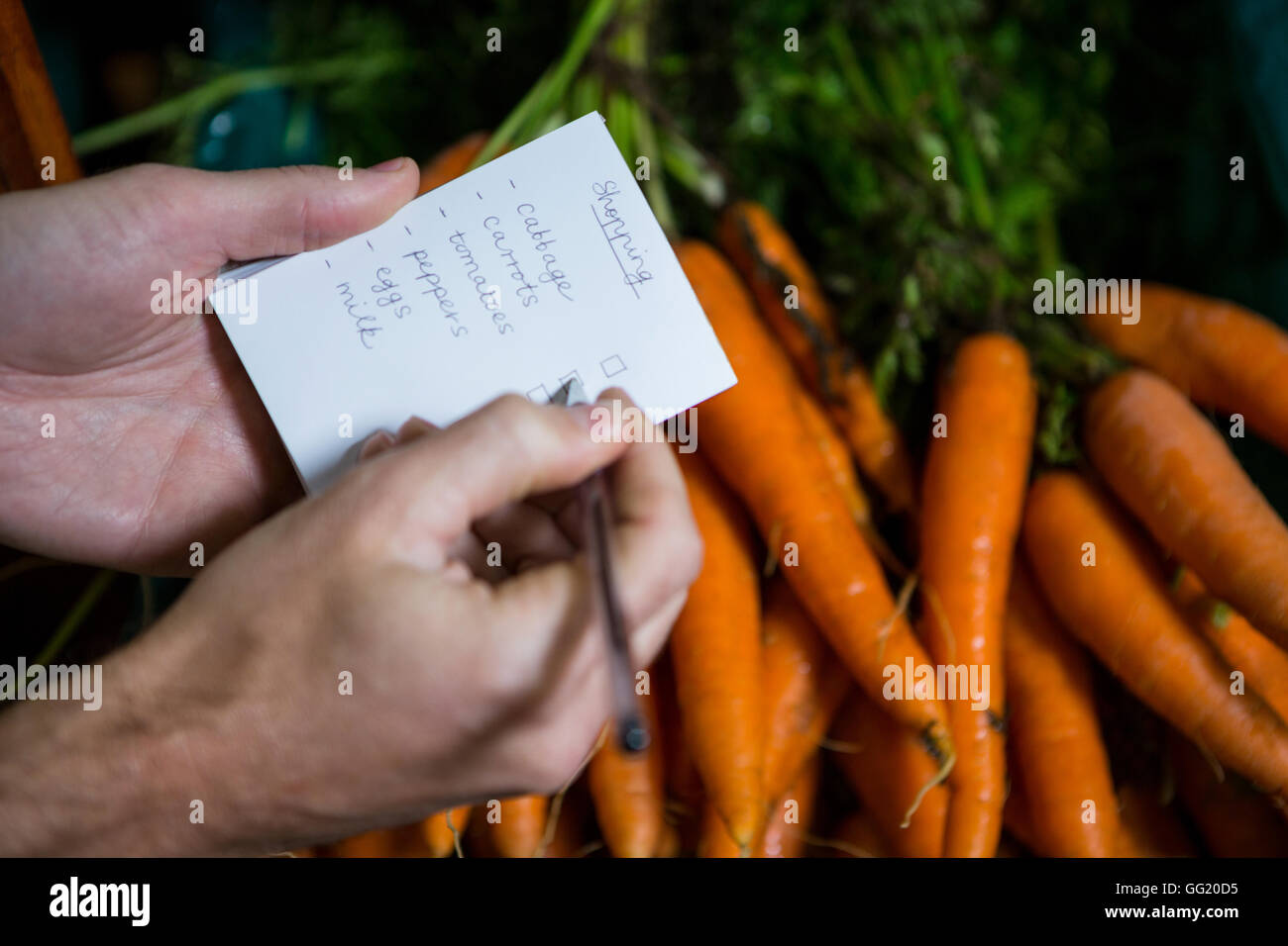 Man ticking on shopping checklist Stock Photo - Alamy
