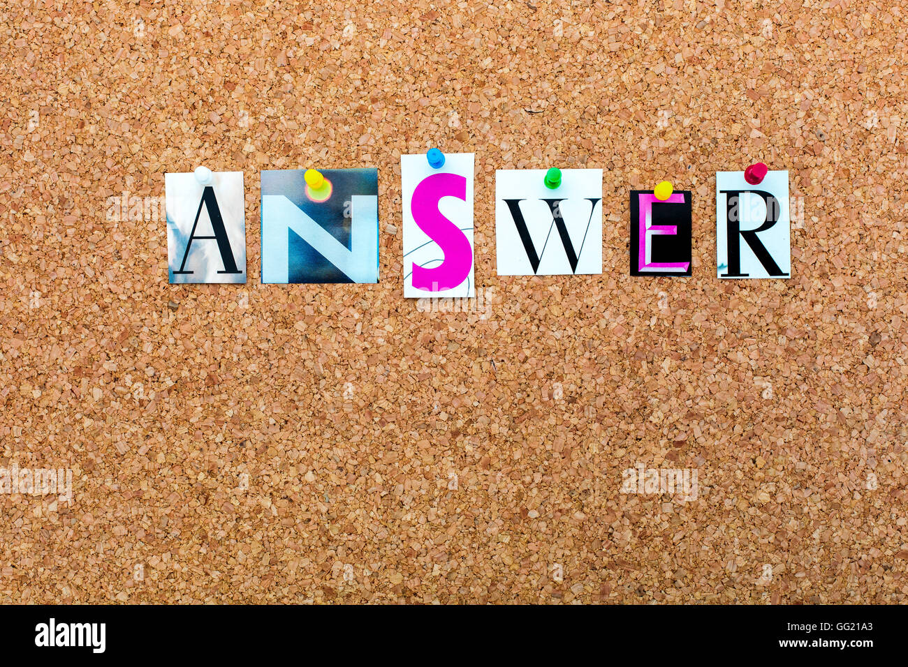 Top view creative studio photo of table with paper word ANSWER Stock ...
