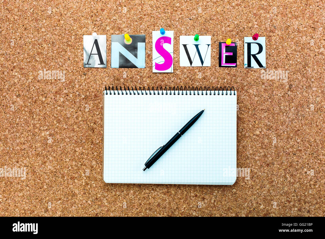 Top view creative studio photo of table with paper word ANSWER Stock ...