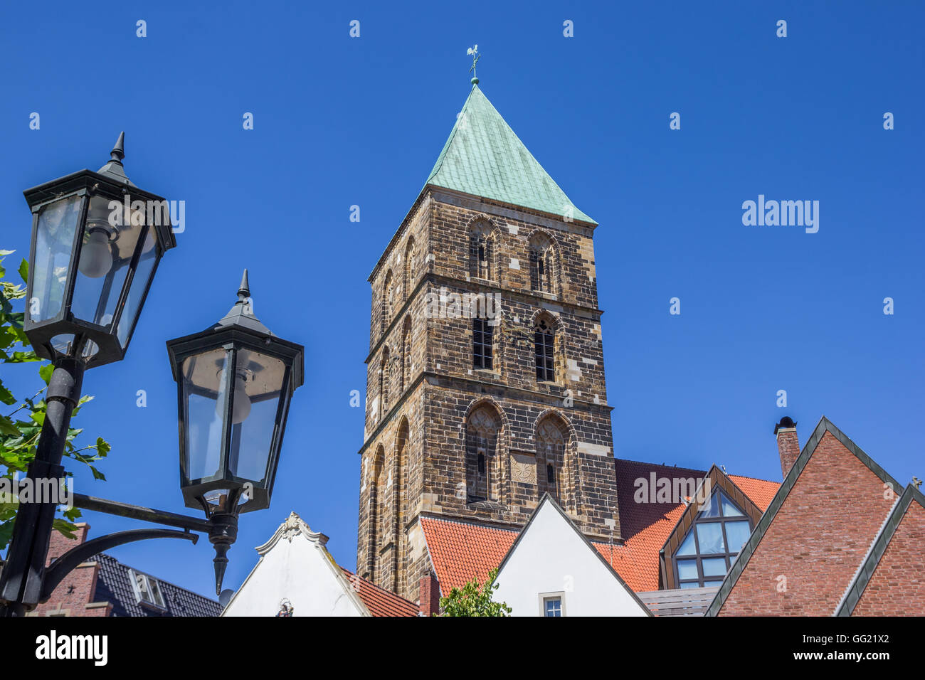 Street light and church tower in Rheine, Germany Stock Photo - Alamy