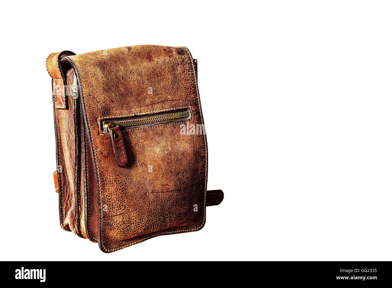 Old leather bag on a white background Stock Photo - Alamy
