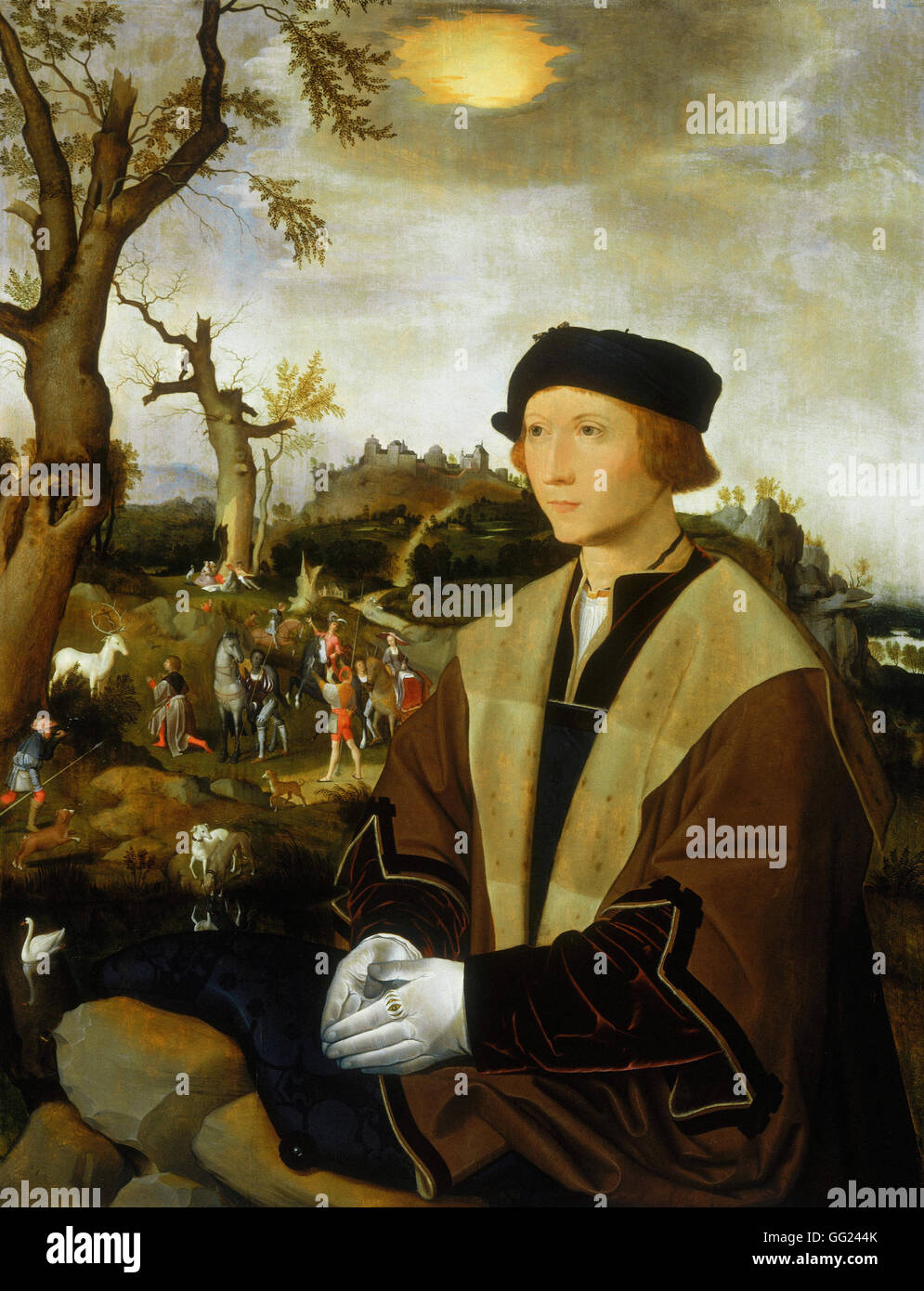 Jan Mostaert - Portrait of a Young Man Stock Photo - Alamy