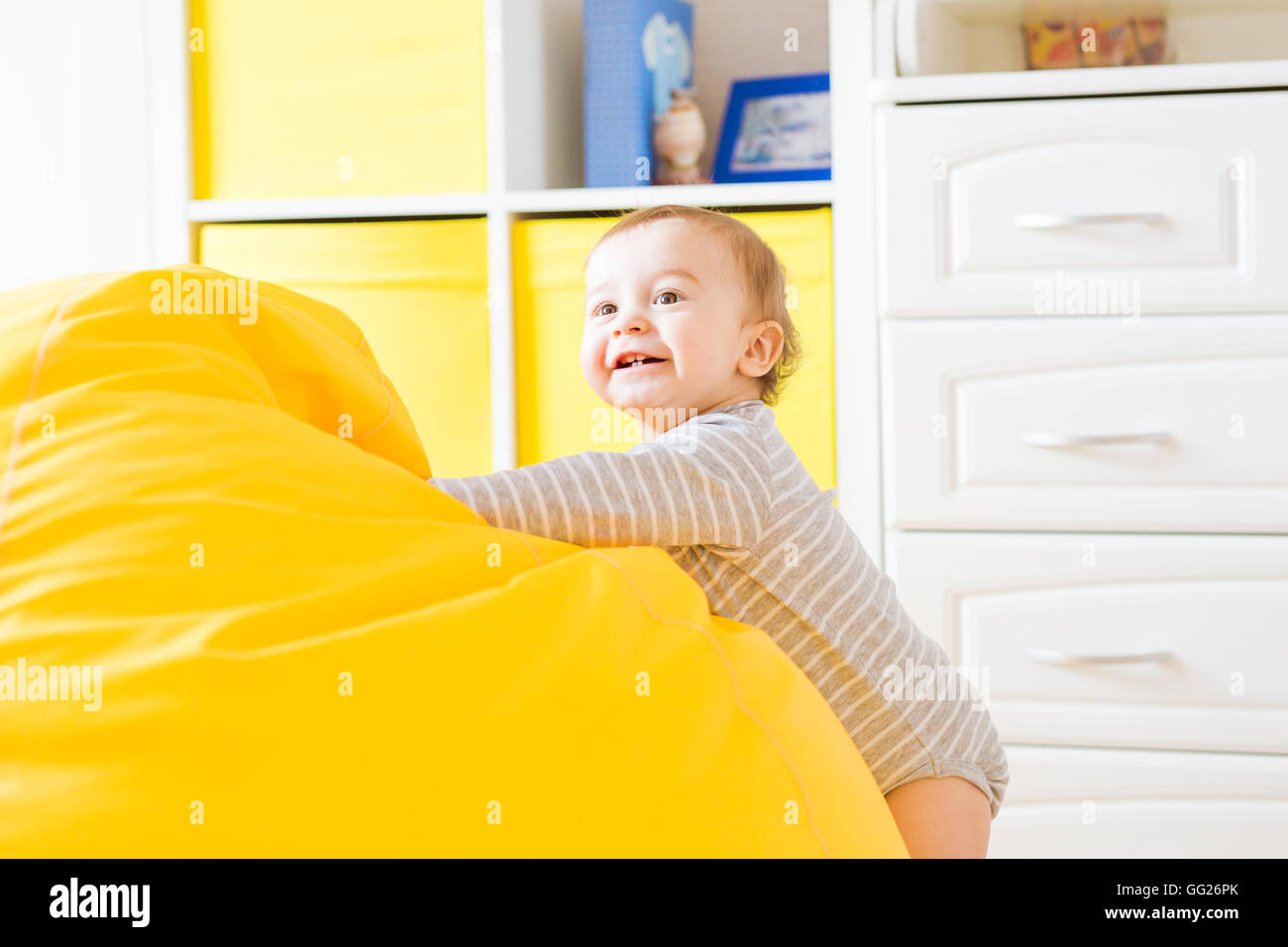 child and toddler concept - curious baby in the room Stock Photo - Alamy