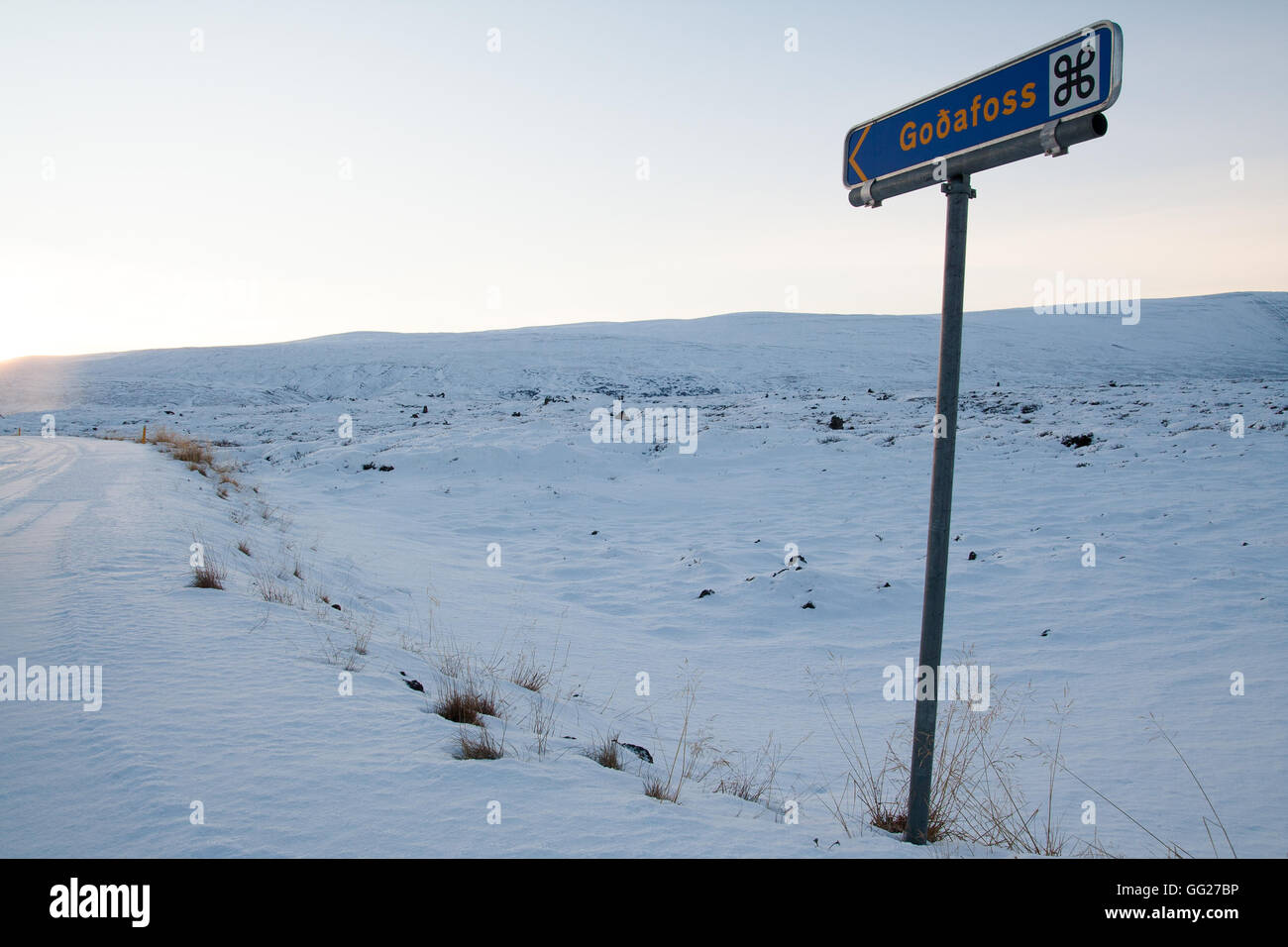 Sign post to the Godafoss waterfall in Iceland Stock Photo - Alamy