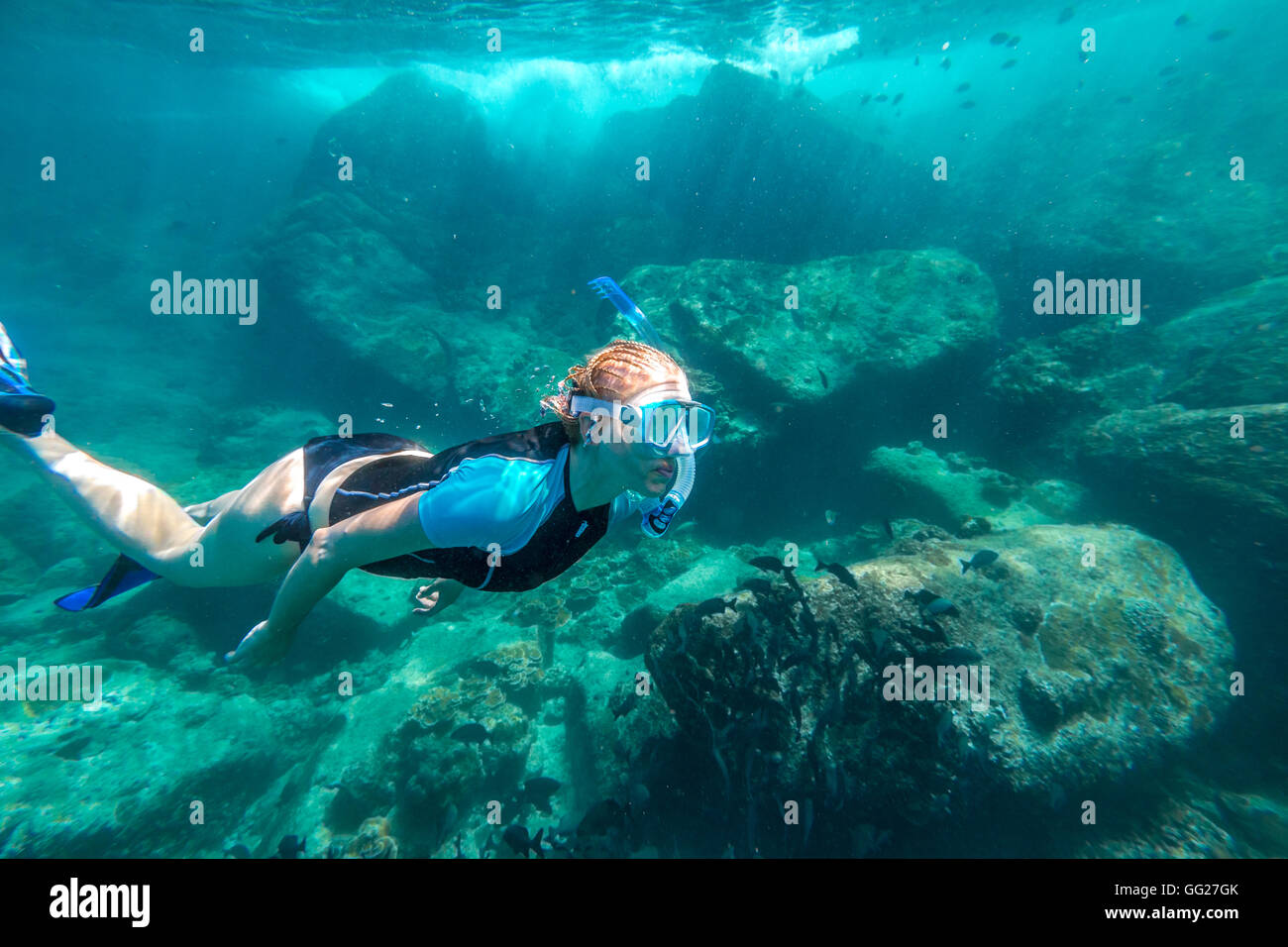 Underwater bikini girl snorkel diver hi-res stock photography and ...