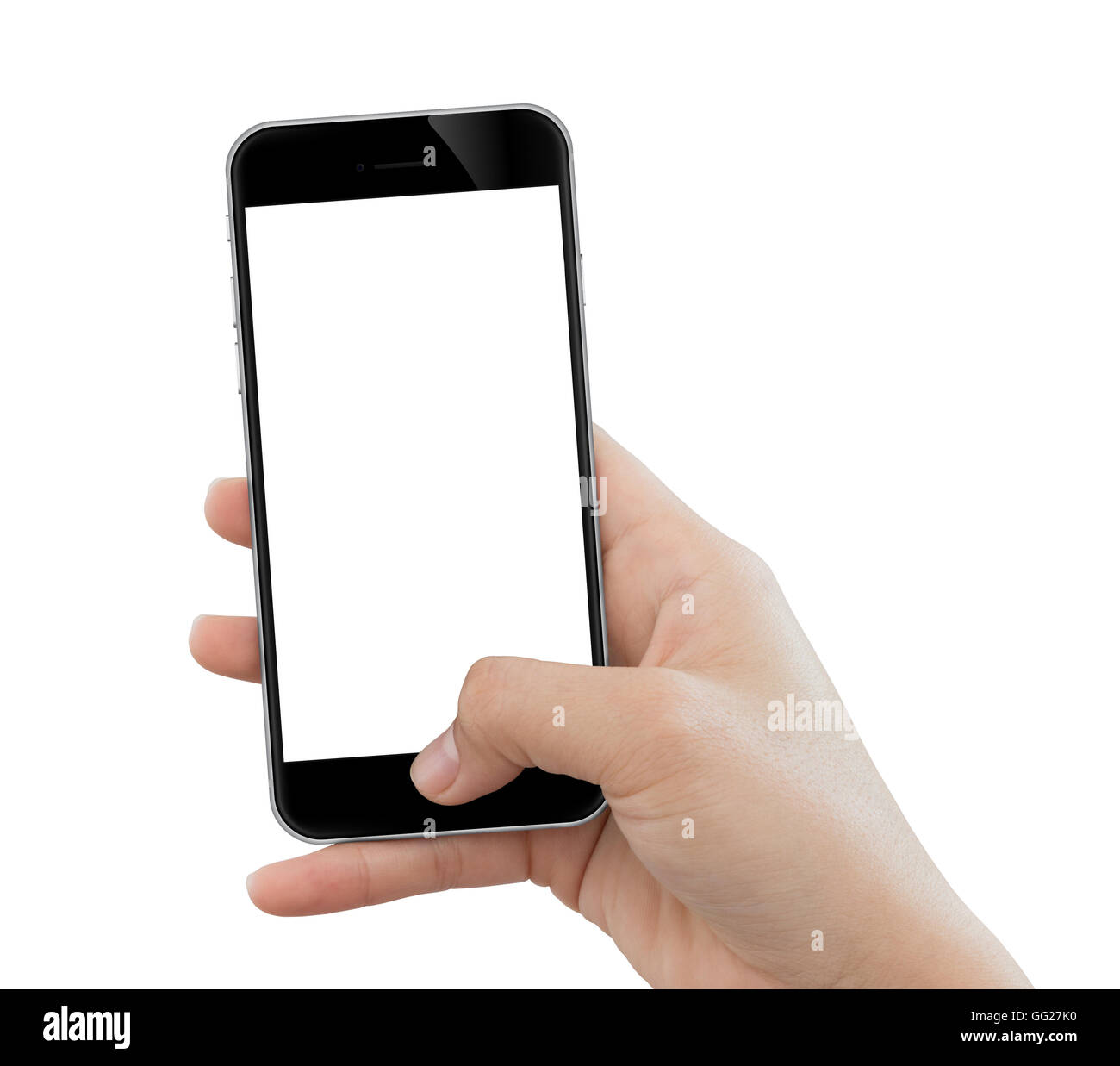 closeup hand use phone mobile isolated on white background Stock Photo ...