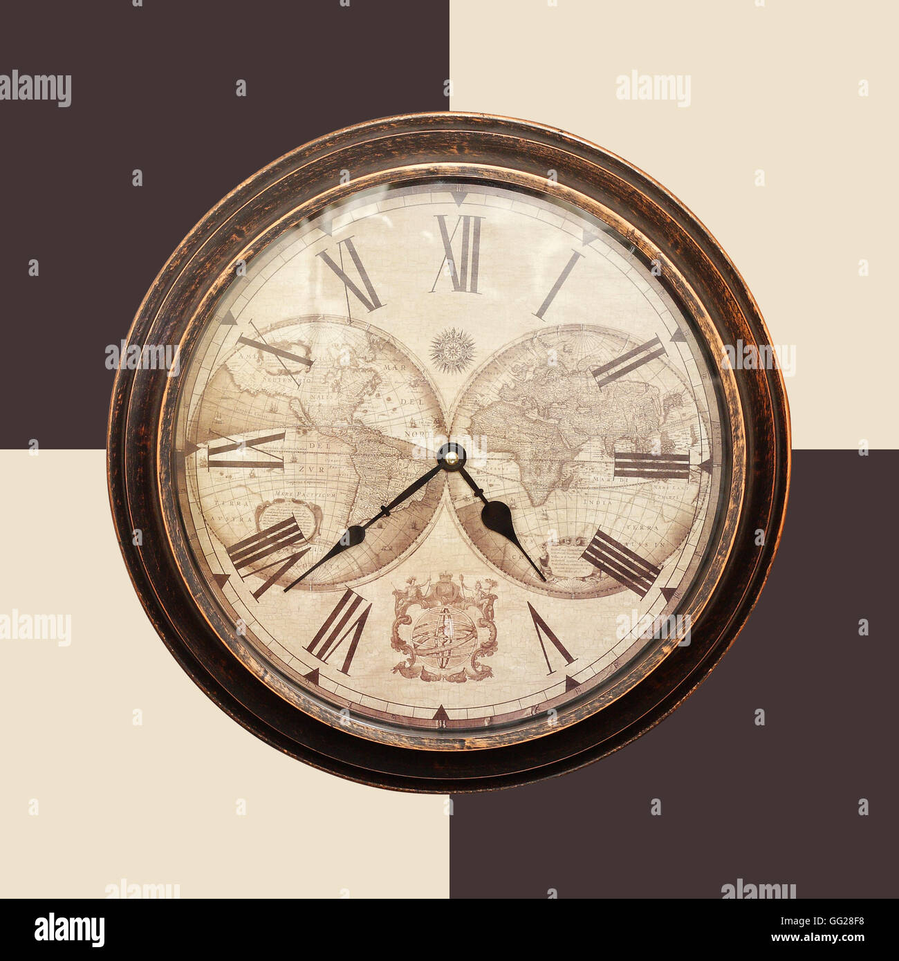 Clock - Vintage mechanical wall clock on checkered chessboard ...