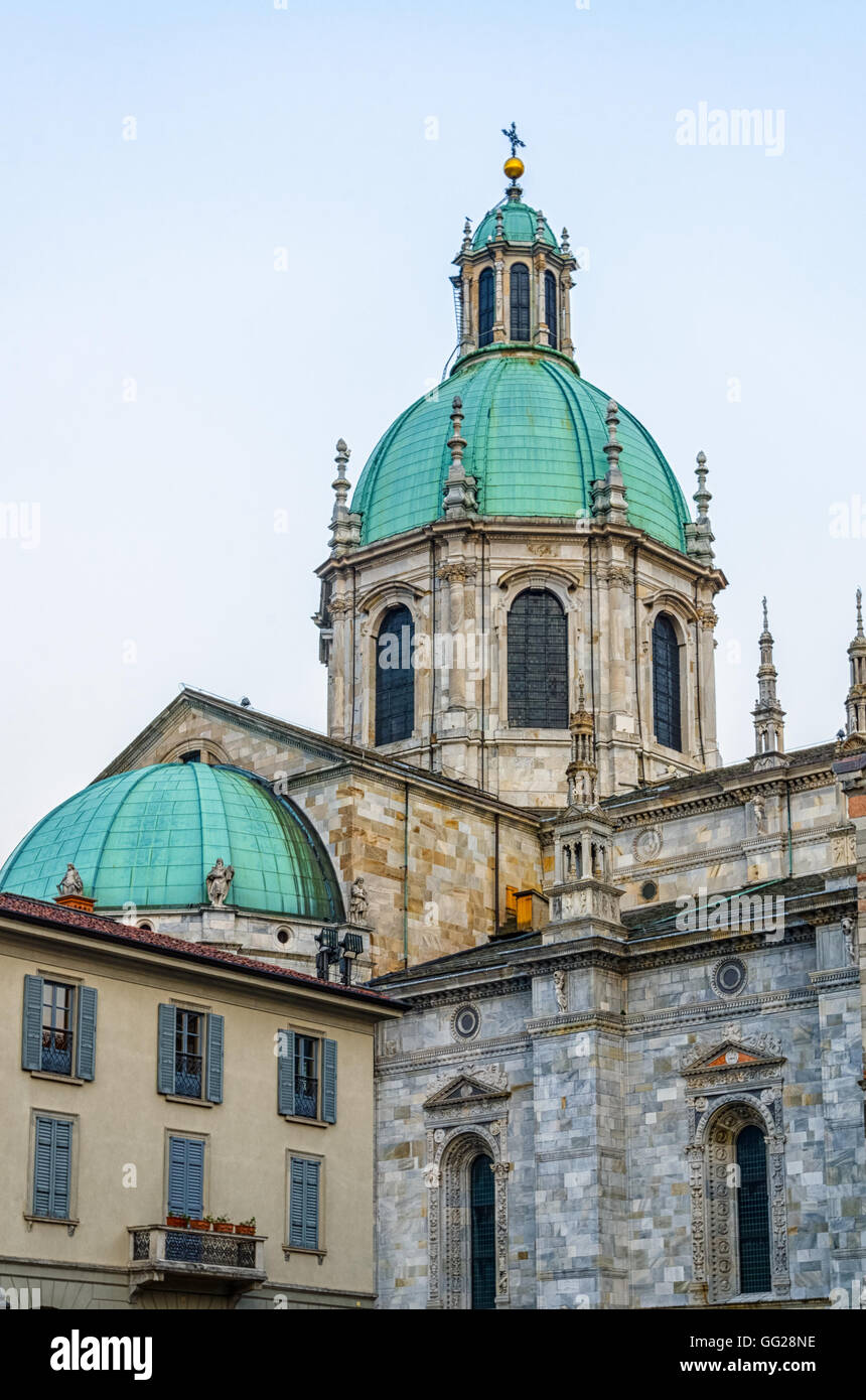 Cathedral Dome di Como with green domes, Italy Stock Photo - Alamy