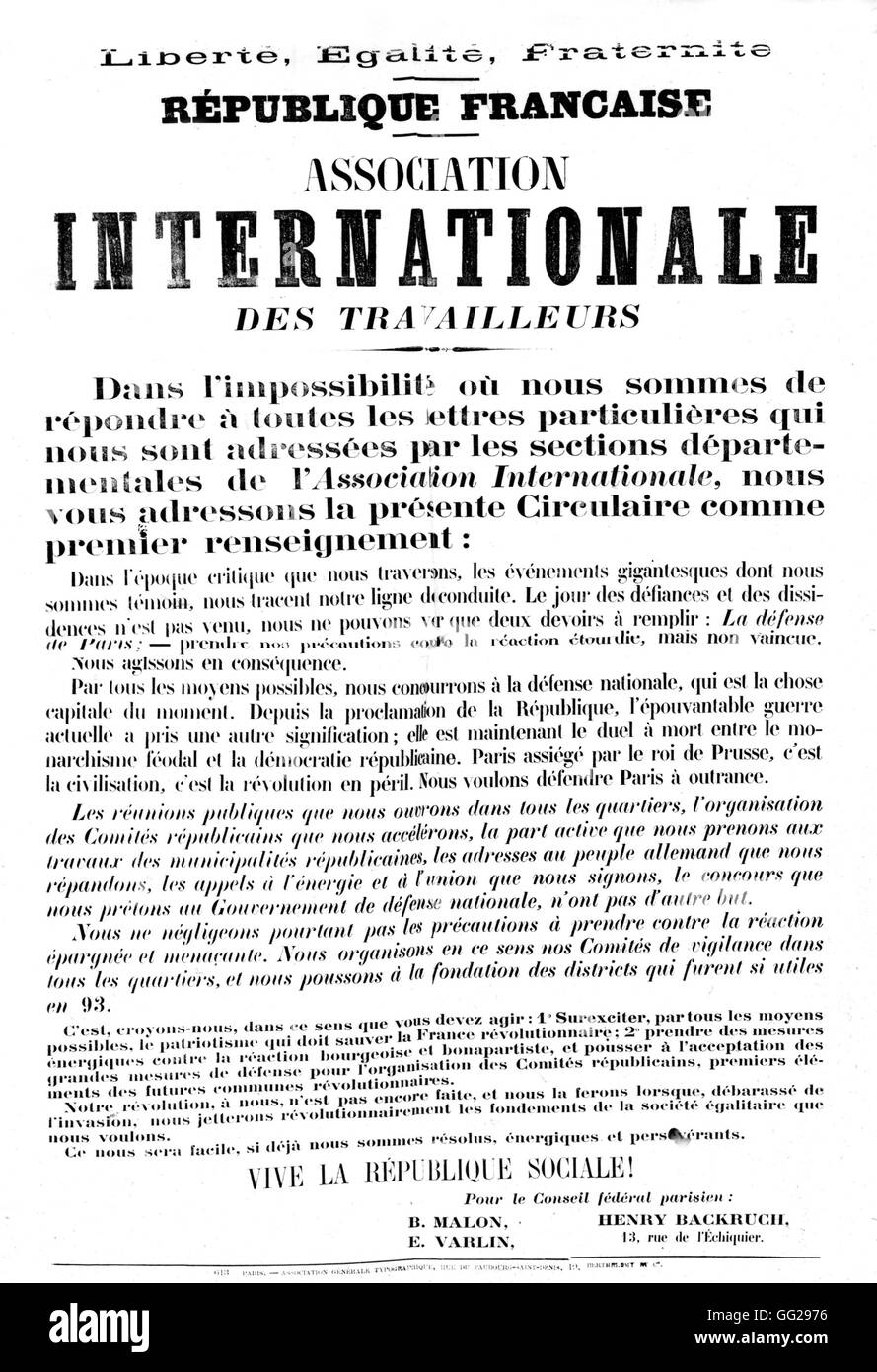 Propaganda poster for the International Working Men's Association 1871 ...