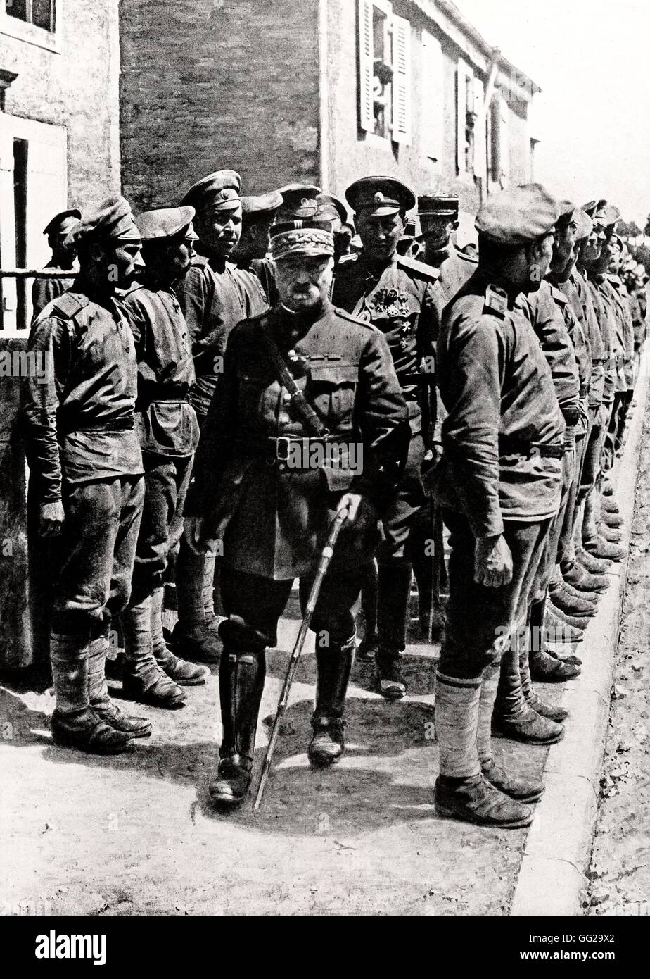 General Castelnau inspecting the Russian troops in a small village of ...