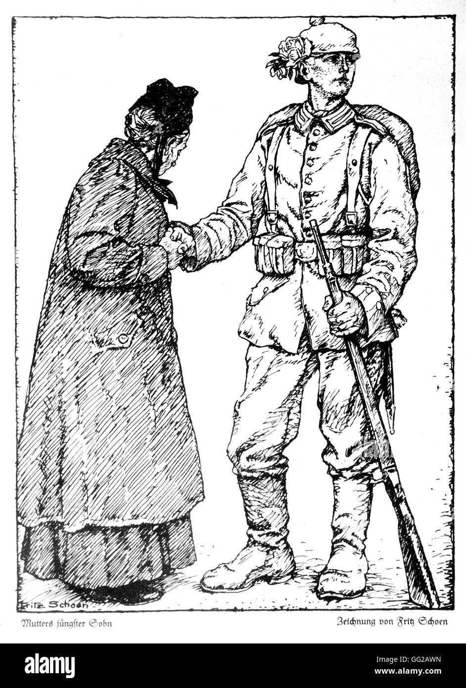 Drawing by Fritz Schoein in 'Wieland' 'The youngest son of his mother ...