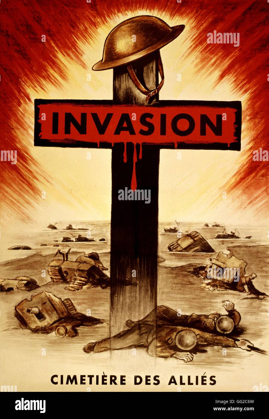 Poster published on the French-British day. "Invasion, Allied cemetery ...