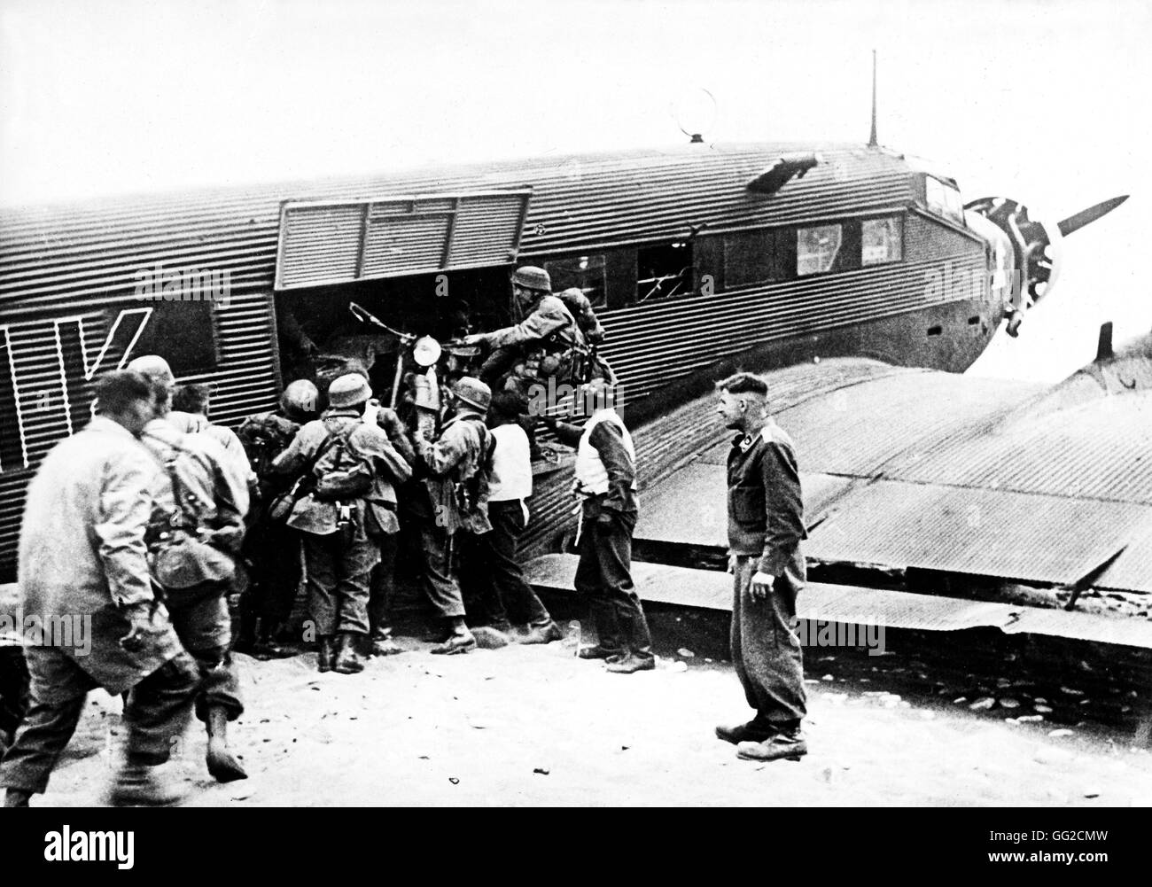 Military operations in Crete: Plane unloading military equipment in ...