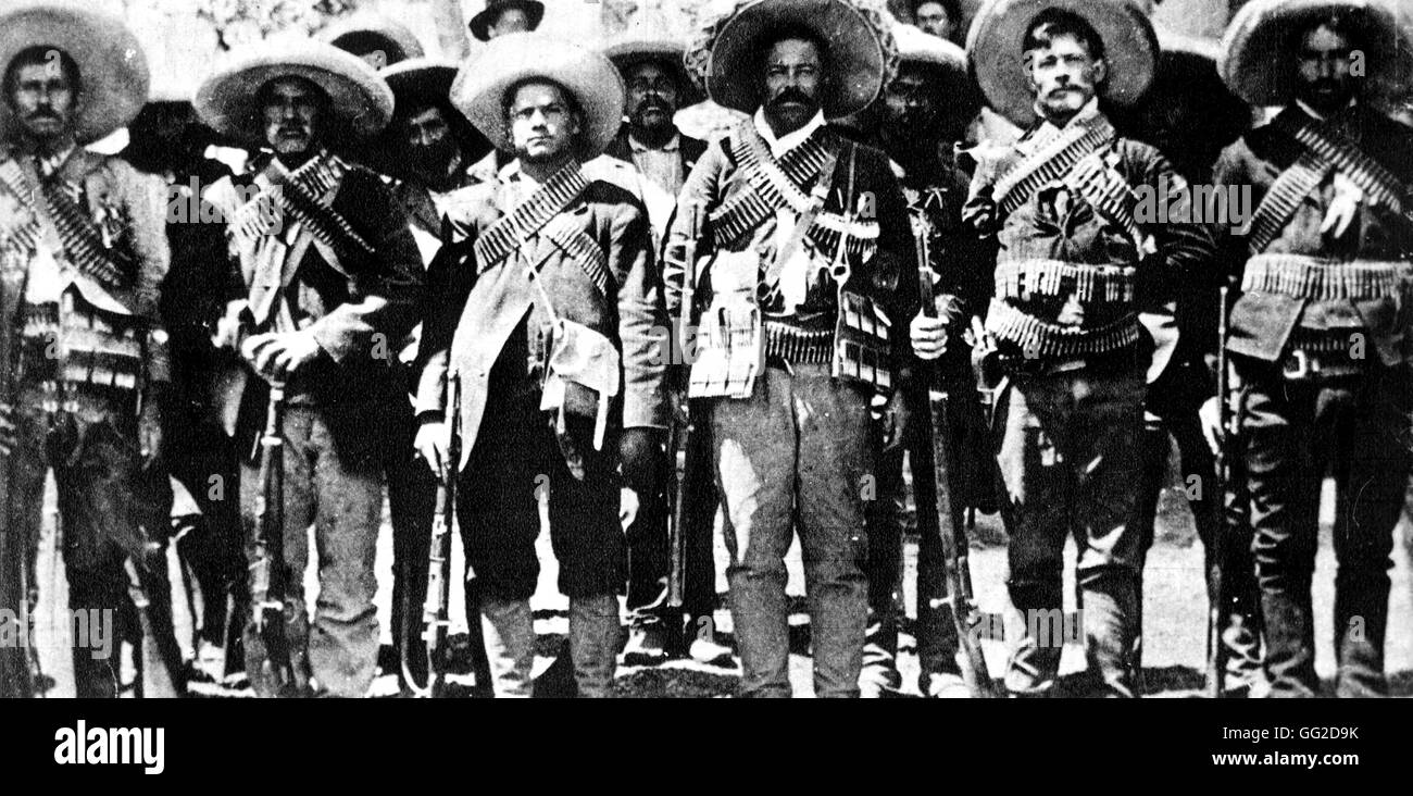 Colonel Francisco Villa and his forces show off their firearms before ...