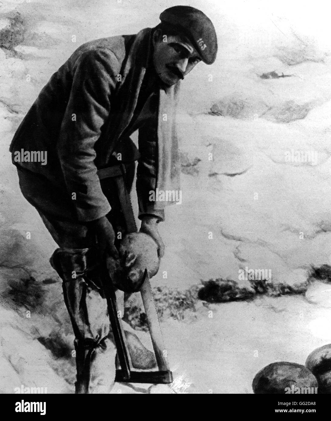 In the Vosges, soldier cutting bread 18-02-1917 World War I - France ...