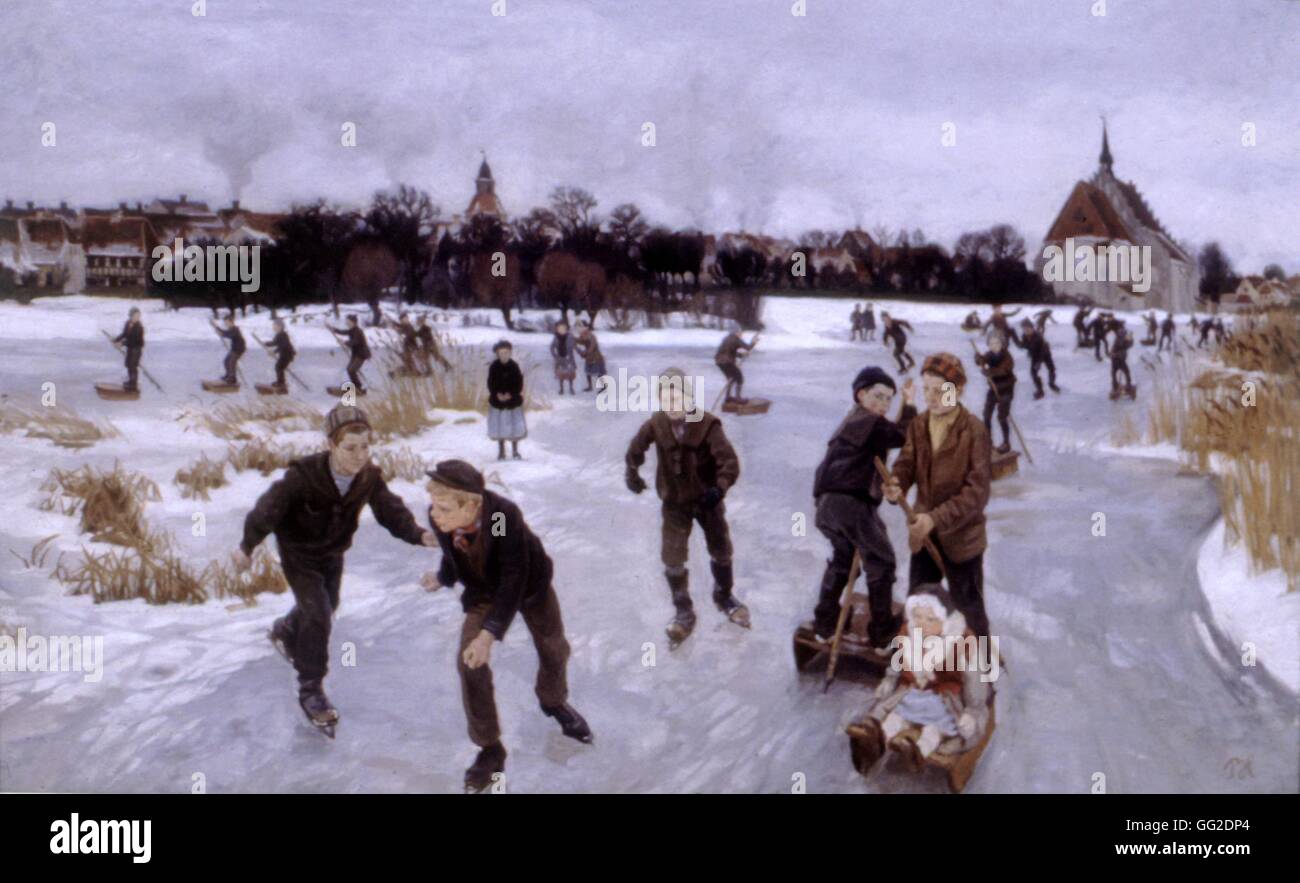 Peter Hansen (1868-1928) Children ice skating 19th century Denmark ...
