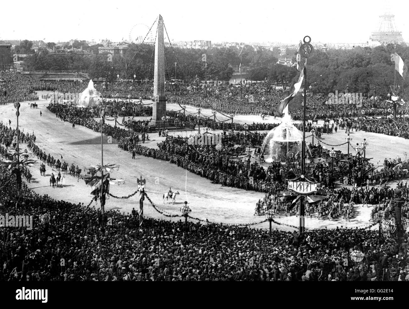 The parade of the victory in Paris: Marshal Pétain on the Concorde square July 14, 1919 France ...