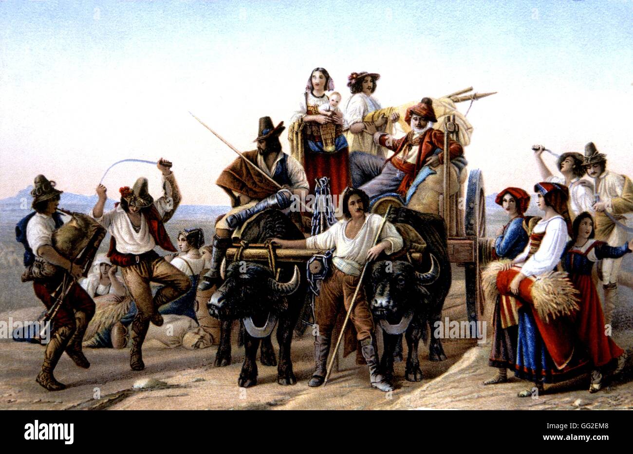 Postcard. Harvesters arriving in the Pontine Marshes Italy 1906 Stock ...