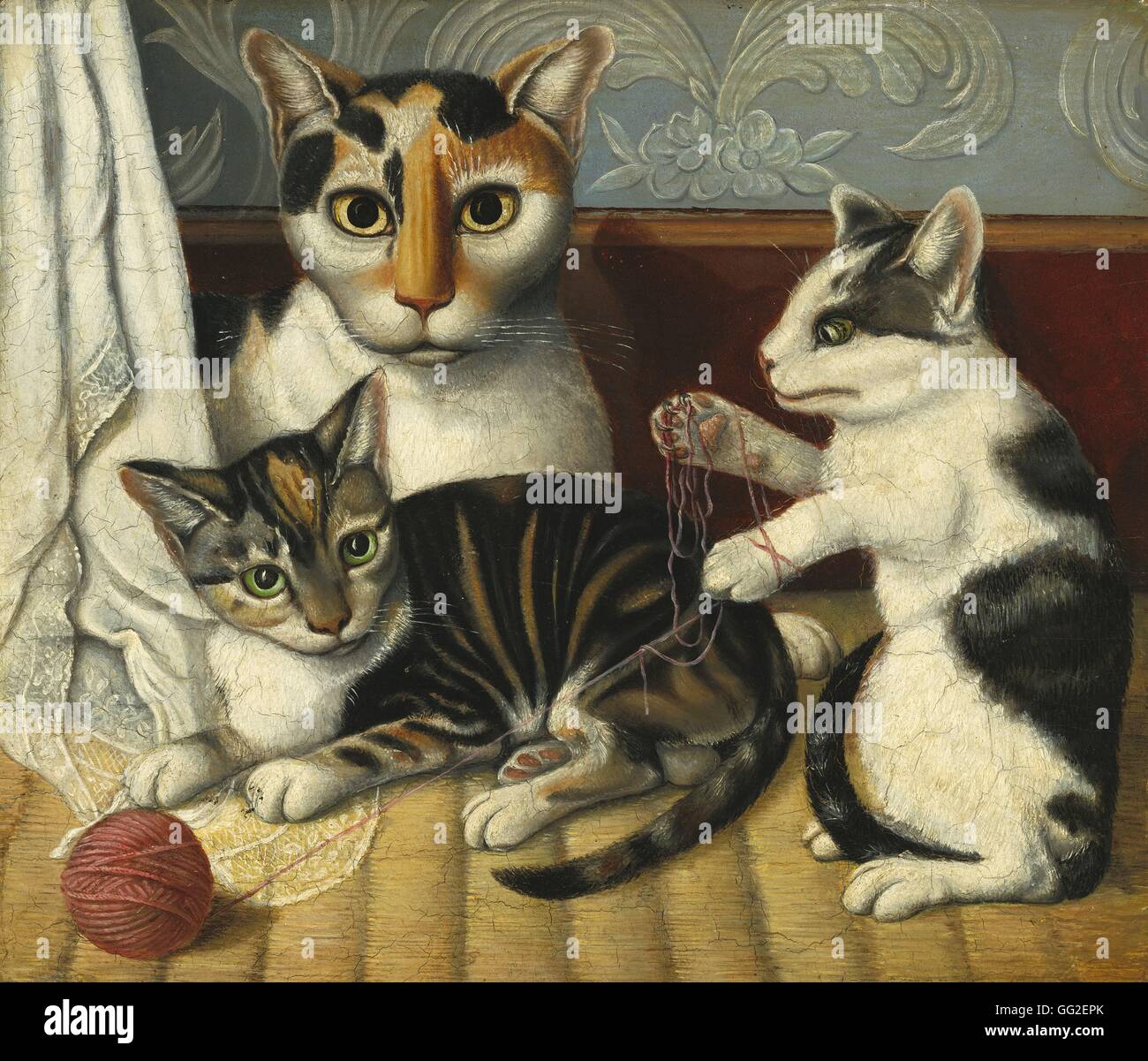 Anonymous American school Cat and Kittens c.1872-1883 Oil on millboard ...