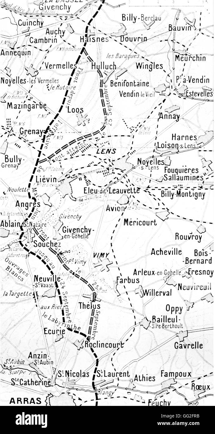 First World War. Map showing the battle ground, North of Arras British ...