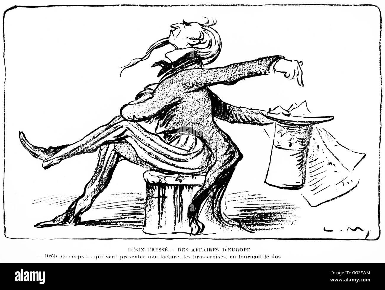 Interwar period. Caricatureabout United States in the Journal "Laughter ...