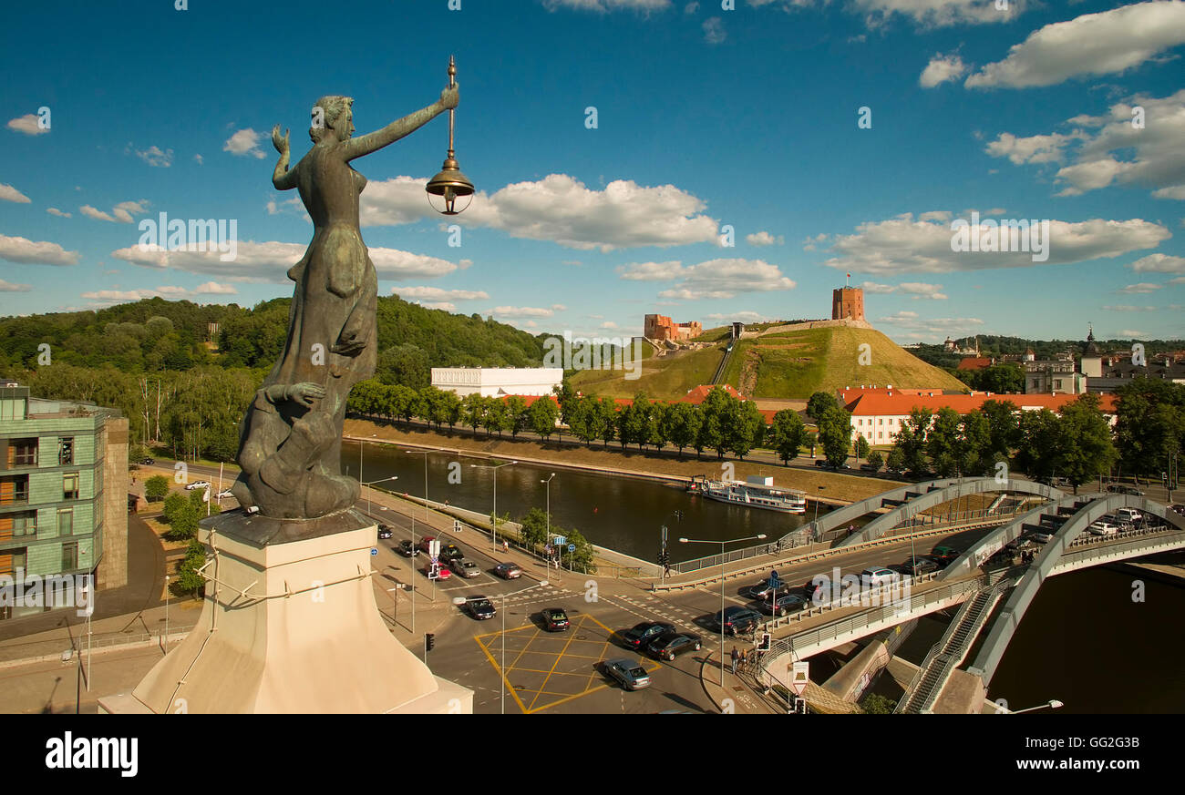 AERIAL. In front - statue on top of the Electricity building, Old town ...