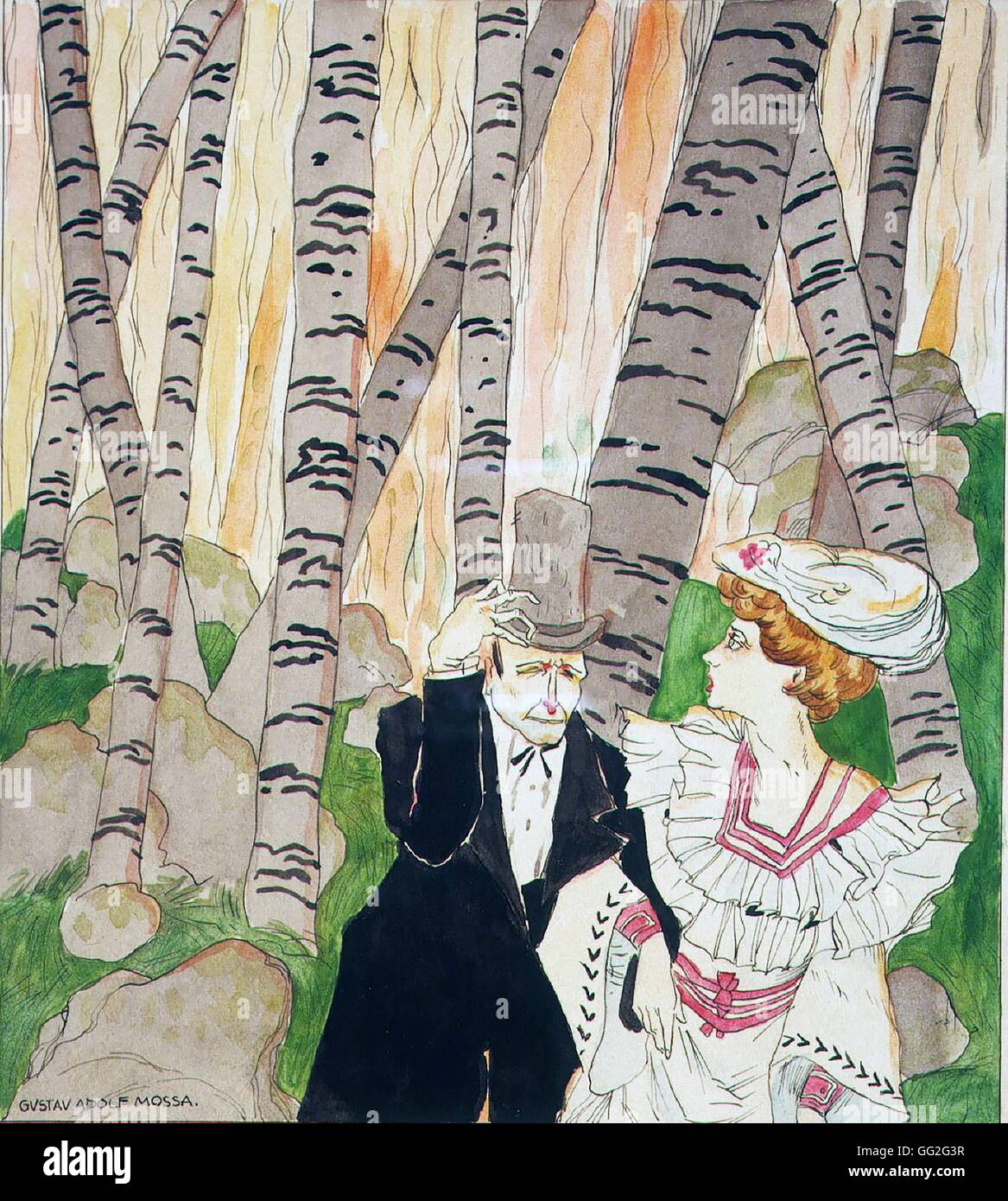 Gustav Adolf Mossa French school Couple fleeing into the forest Couple ...