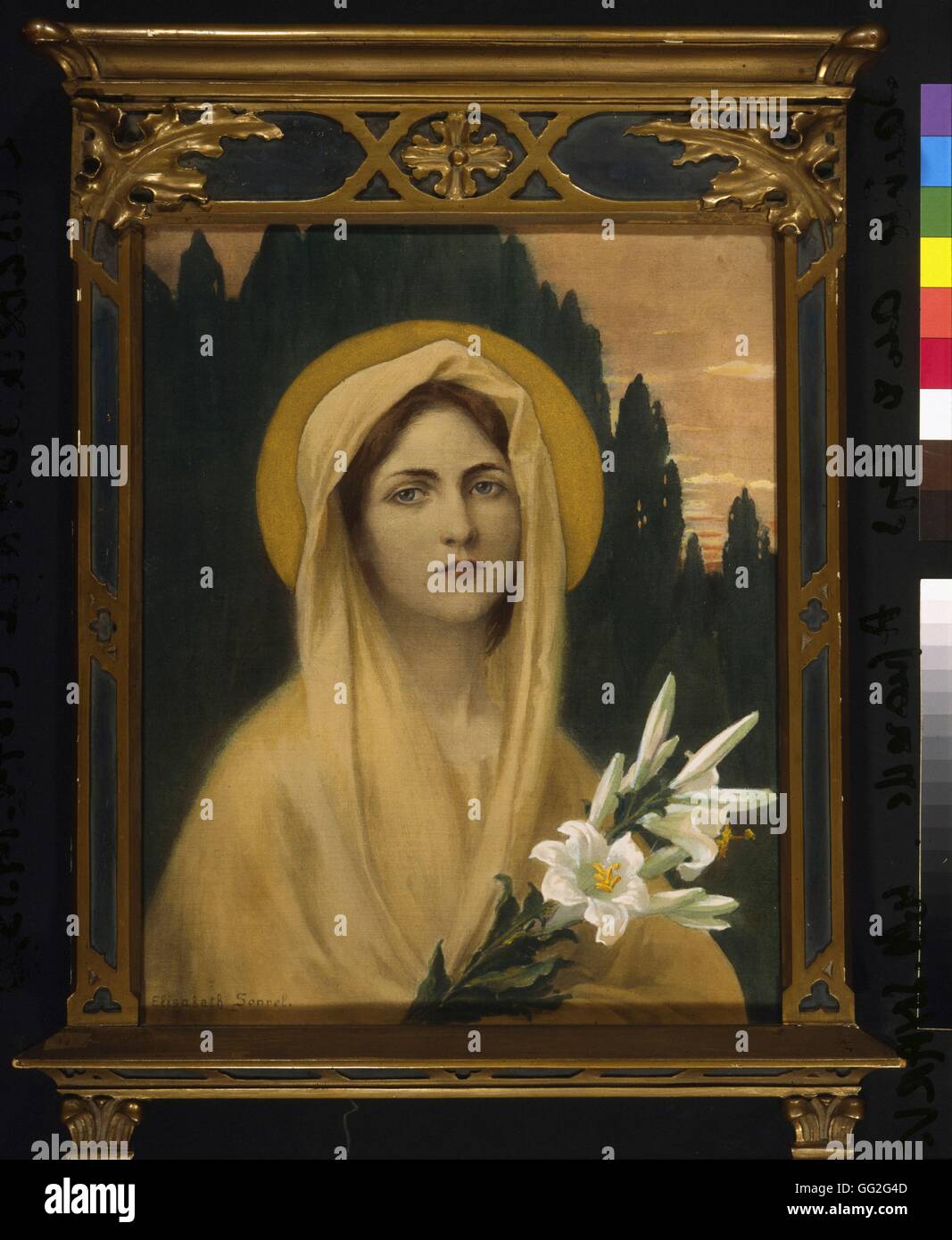 Female saint with lilies hi-res stock photography and images - Alamy