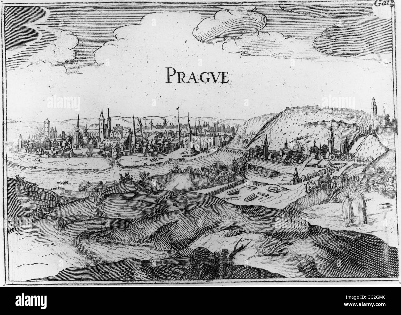 View of prague 15th century engraving paris hi-res stock photography ...