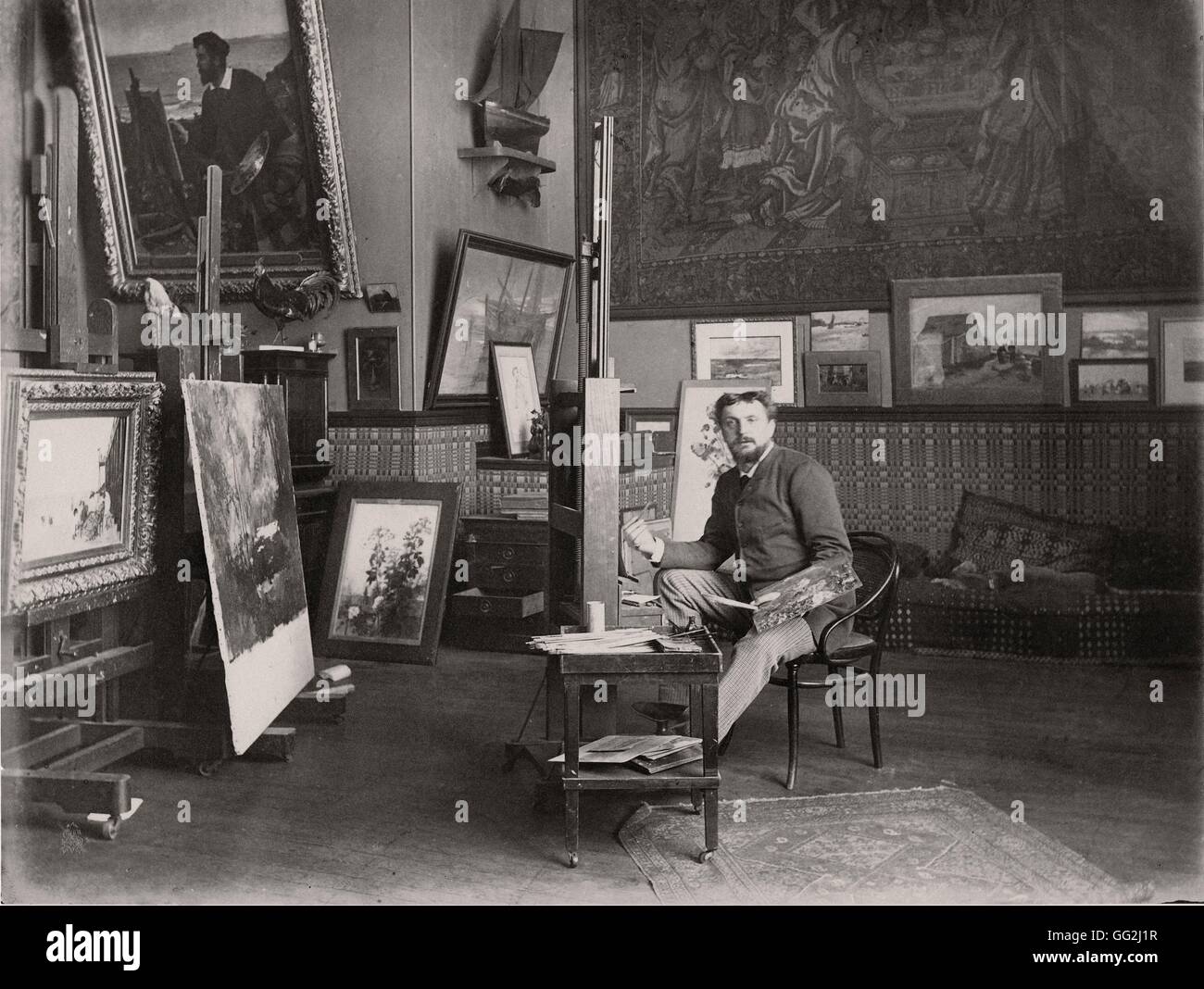 French painter and illustrator Ernest Duez in his studio, circa 1885 ...