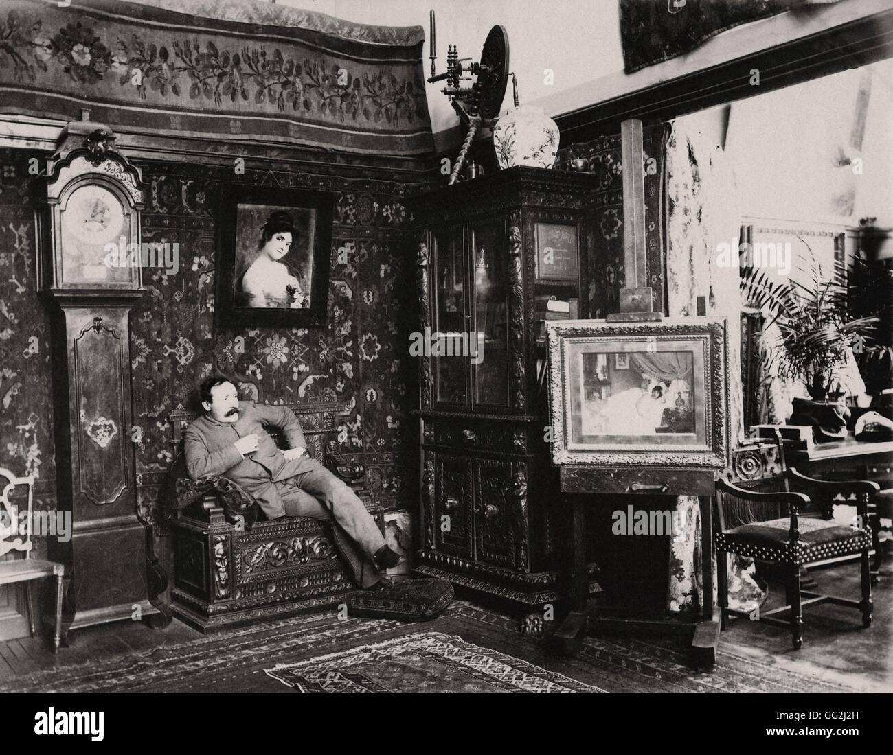 French painter José Frappa in his Paris studio, circa 1885. Albumen ...