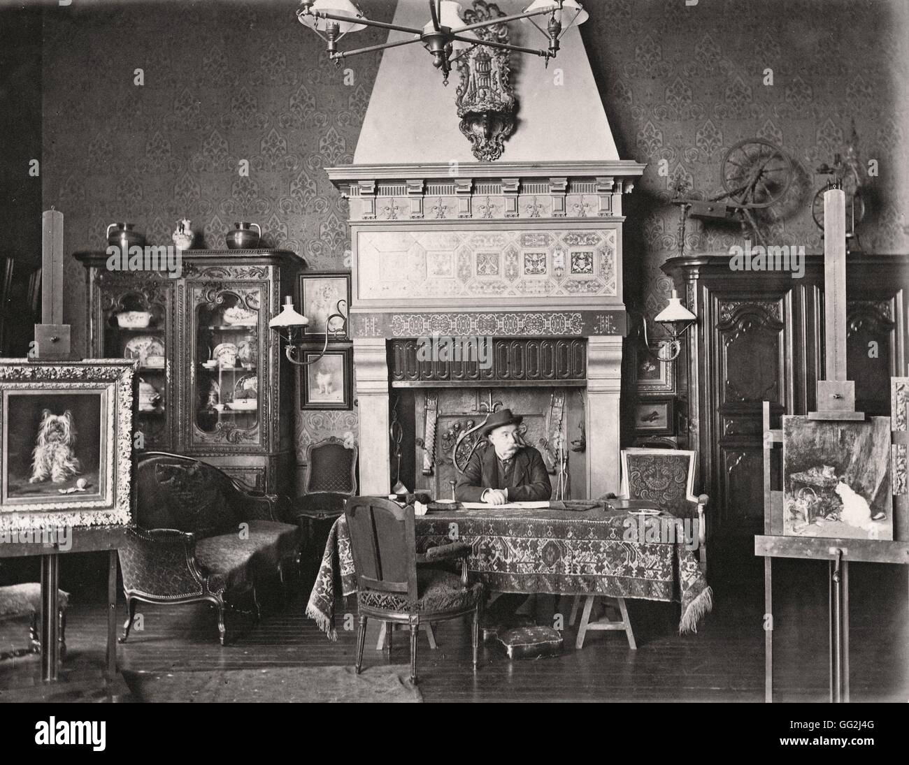 French animal painter Louis-Eugène Lambert in his Paris studio, c.1890 ...