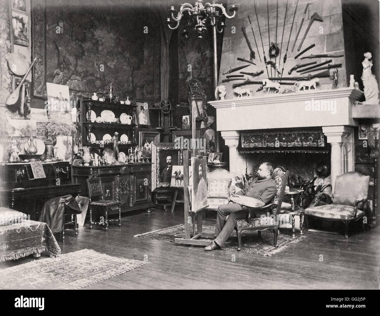 French painter Edouard Debat-Ponsan in his studio located 55 avenue ...