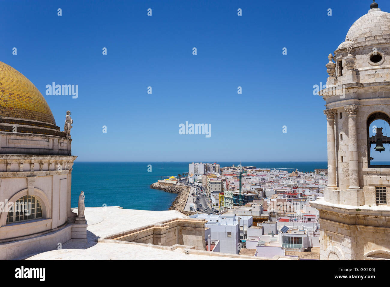 View of the cathedral of cadiz from the promenade, andalusia, spain hi ...