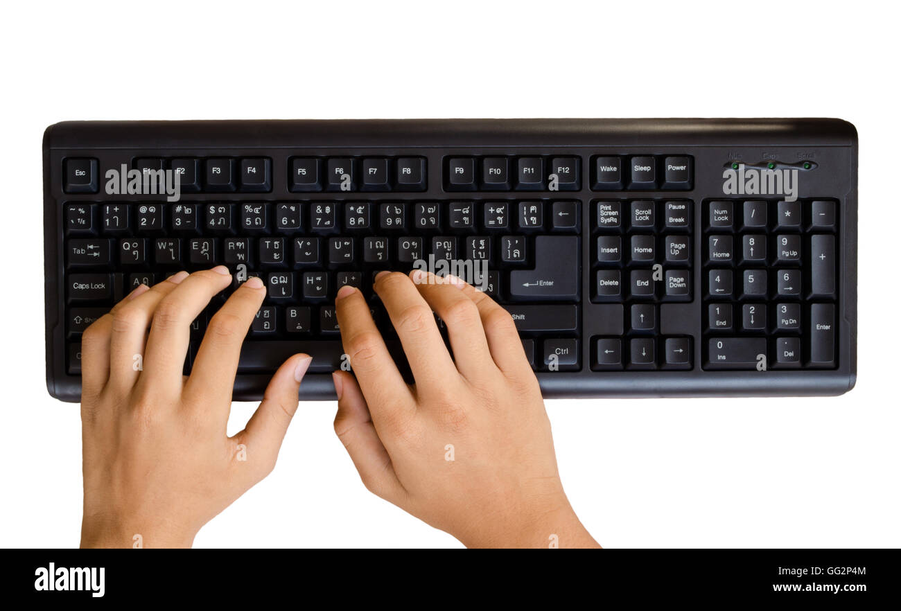 typing on black keyboard on white background Stock Photo - Alamy