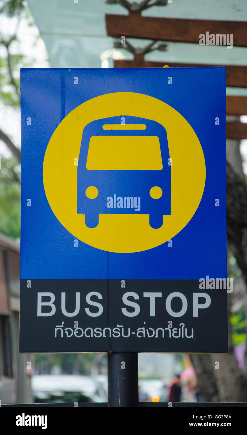 bus stop sign on post pole Stock Photo - Alamy