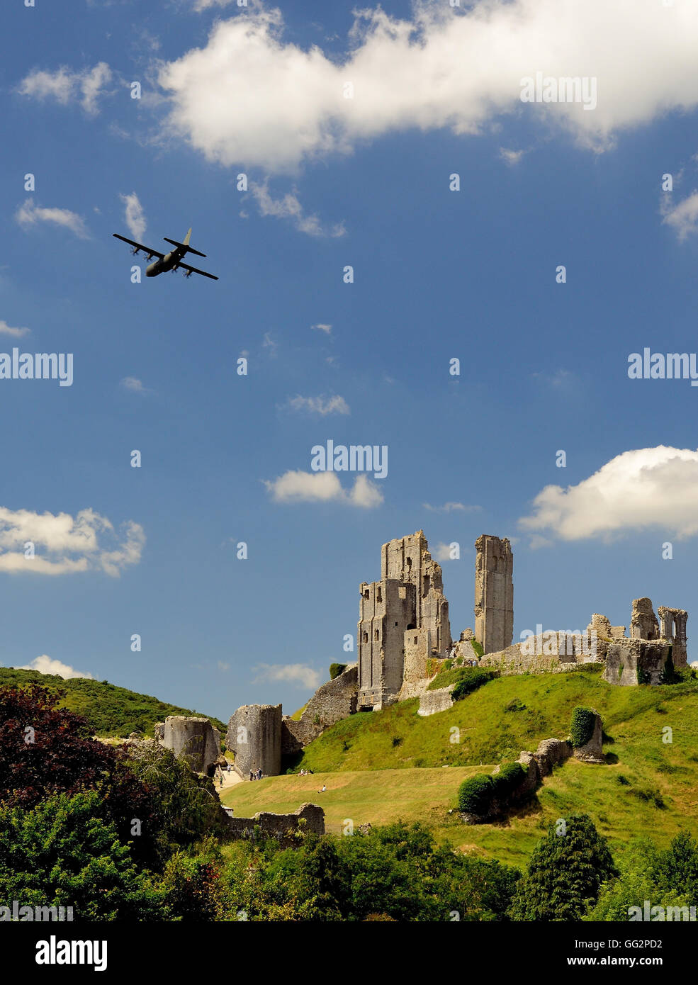 Flying over Corfe Castle Stock Photo - Alamy