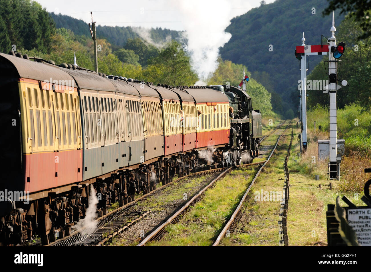 Steam train leaving Levisham station on the North Yorkshire Moors ...